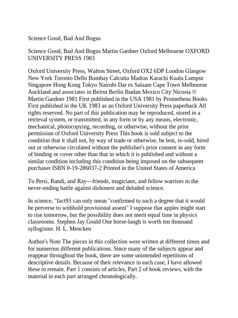 Martin Gardner - Science Good, Bad | PDF | Science | Extrasensory ...