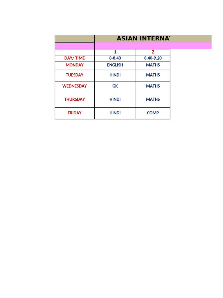 Class Time Table - 7d | PDF