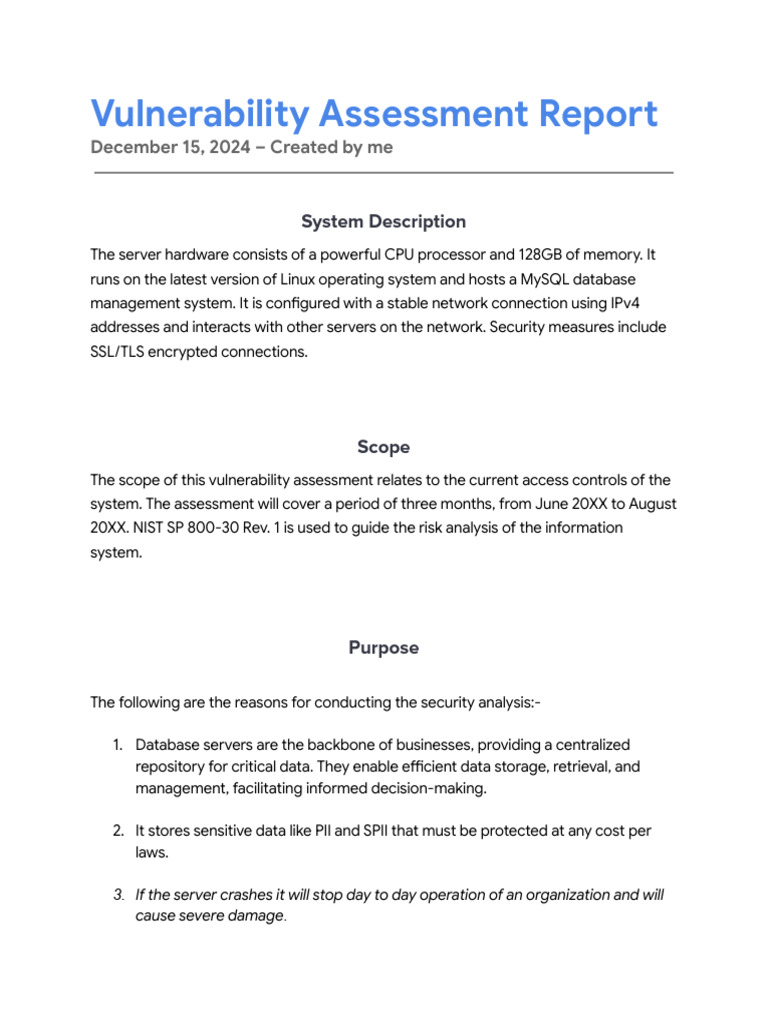 Vulnerability Assessment Report | PDF | Computer Security | Security