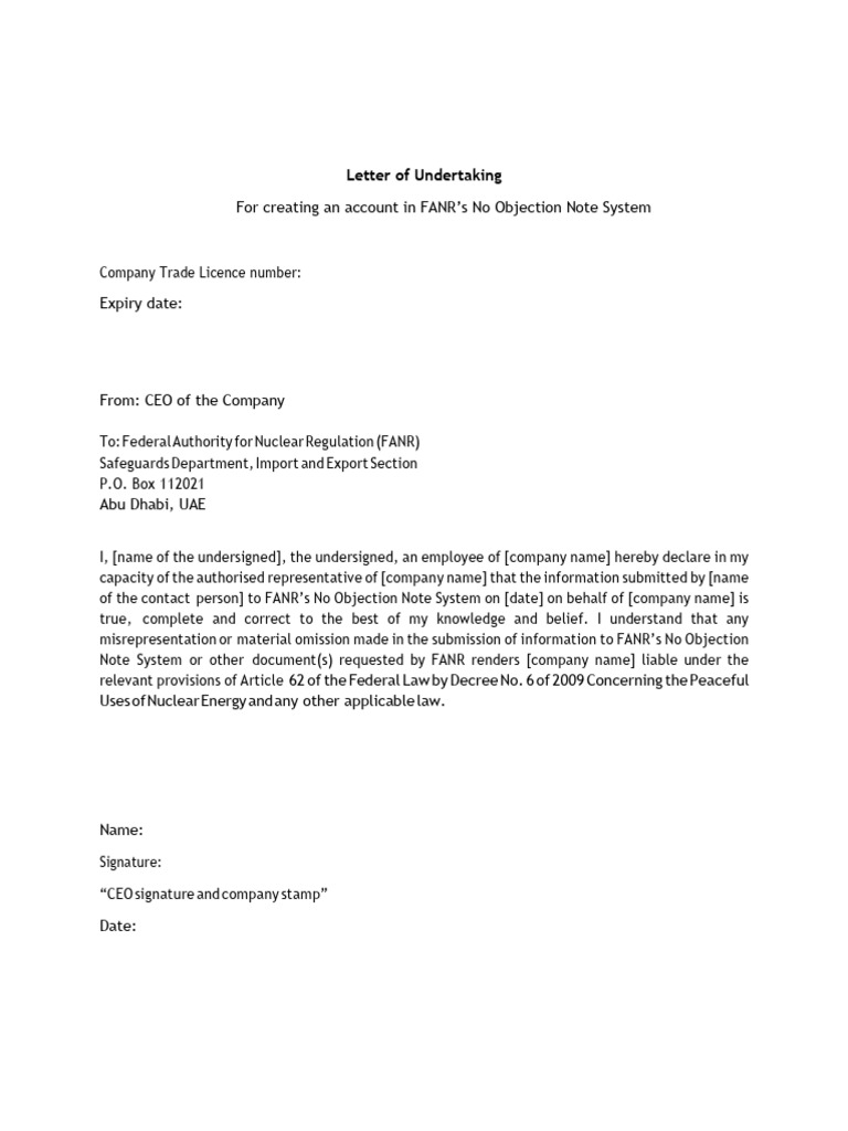 Letter of Undertaking On Company Letter Head | PDF