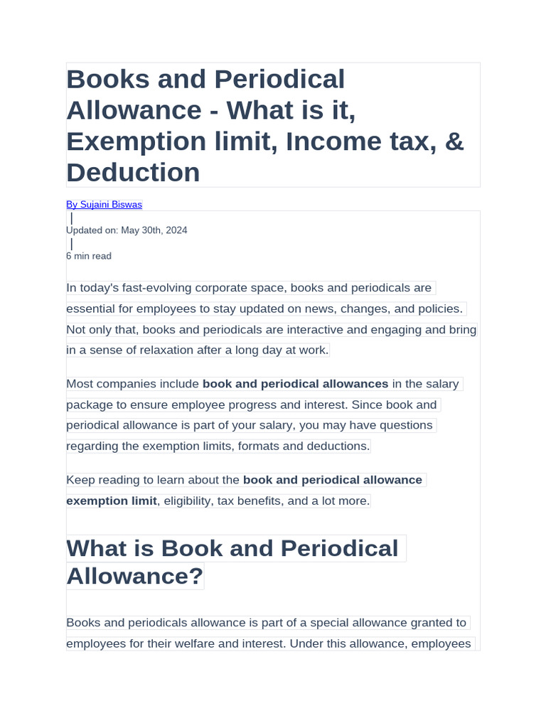 Books and Periodicals Allowance Guide | PDF | Tax Exemption | Tax Deduction