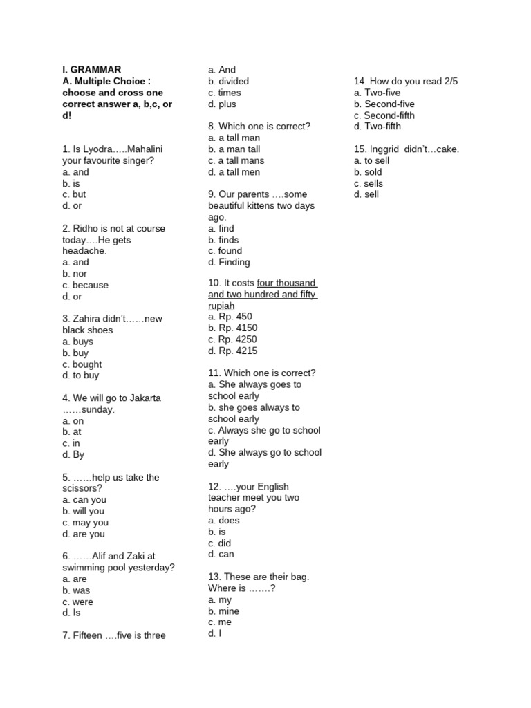 Contoh Soal Bahasa Inggris (Beginner 1a) | PDF