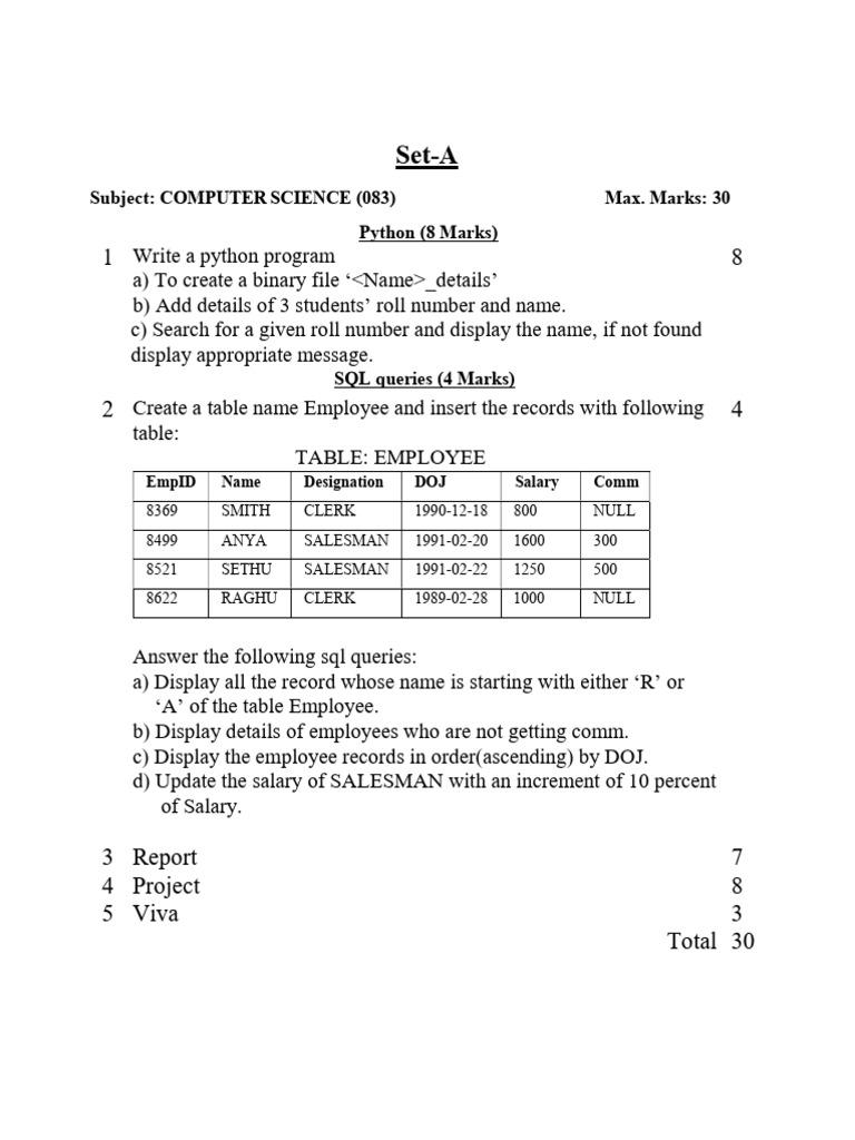 Computer Science Python & SQL Exercises | PDF | Sql | Computing