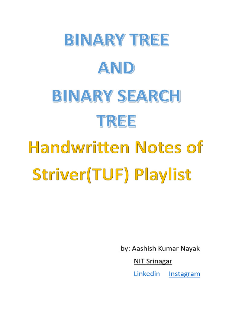 Striver (TUF) Playlist - Binary Trees and BST Handwritten Notes | PDF
