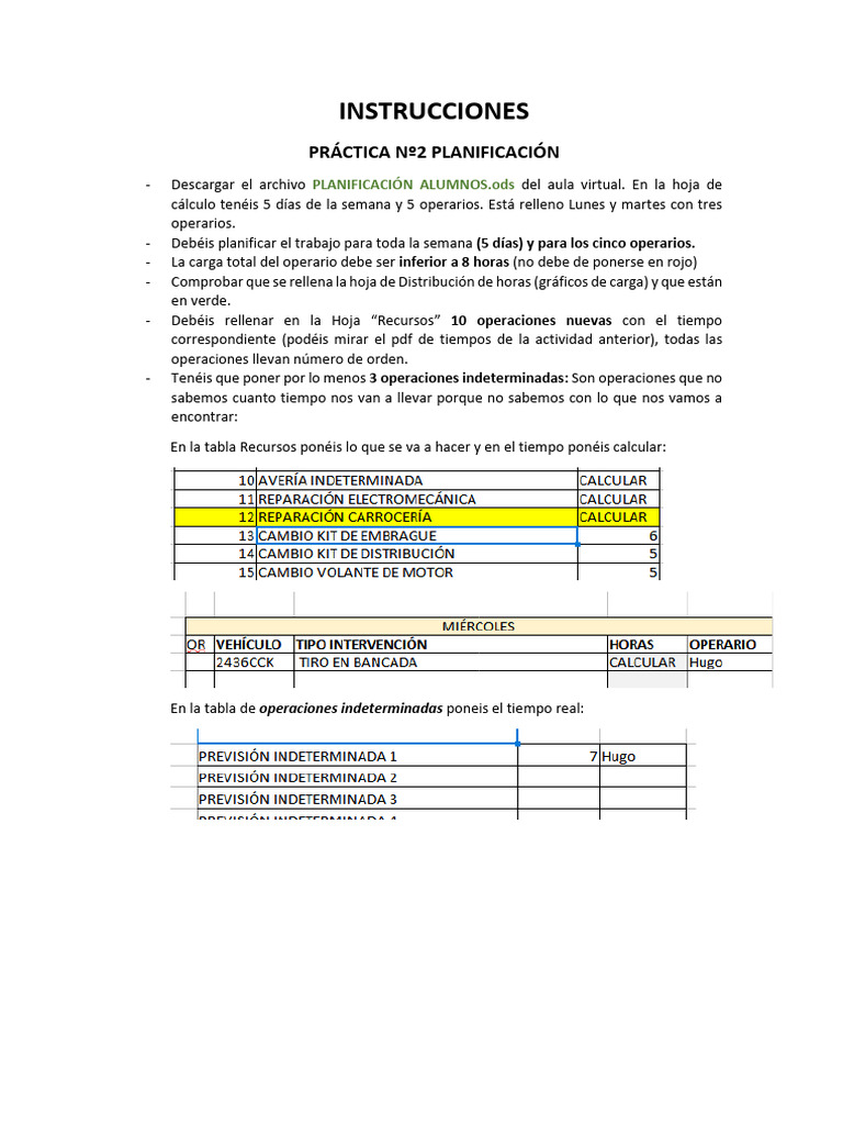 Instrucciones-Práctica Nº2 Planificación | PDF
