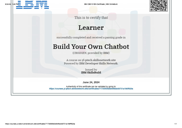 IBM CB0101EN Certificate - IBM SkillsBuild | PDF