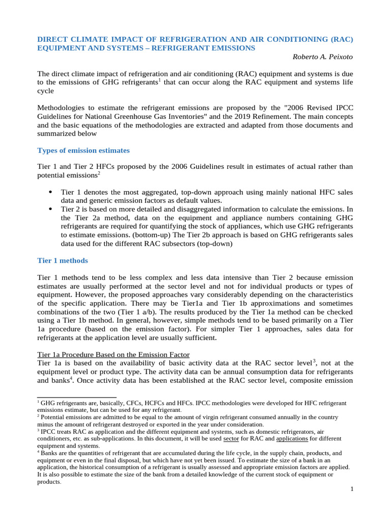 Methodologies for estimate direct climate impact of RAC equipment and systems | PDF | Emission ...