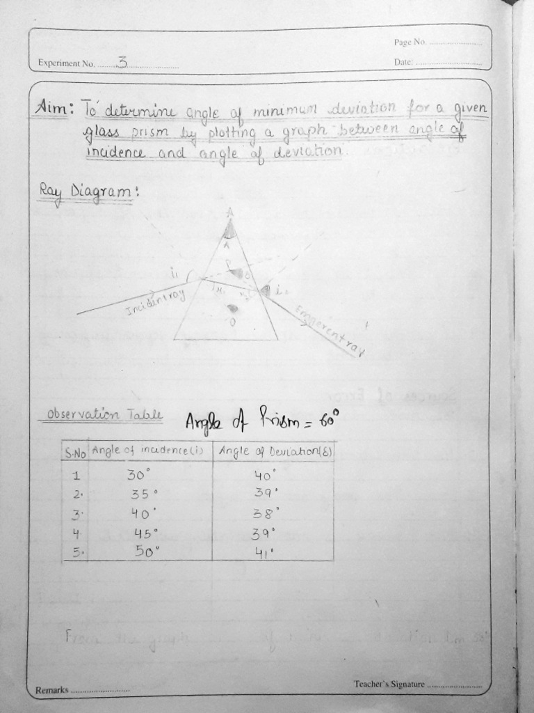 Experiment-3 - Finding Angle of Minimum Deviation and Refractive Index of Material of Prism | PDF