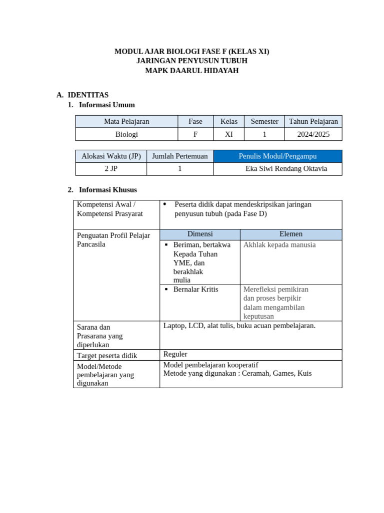 MODUL AJAR BIOLOGI FASE F | PDF