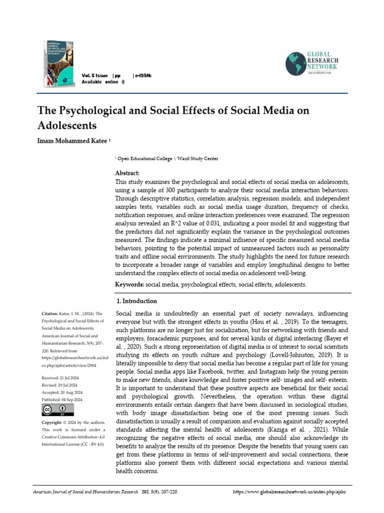 The Psychological and Social Effects of Social Med | PDF | Student's T ...