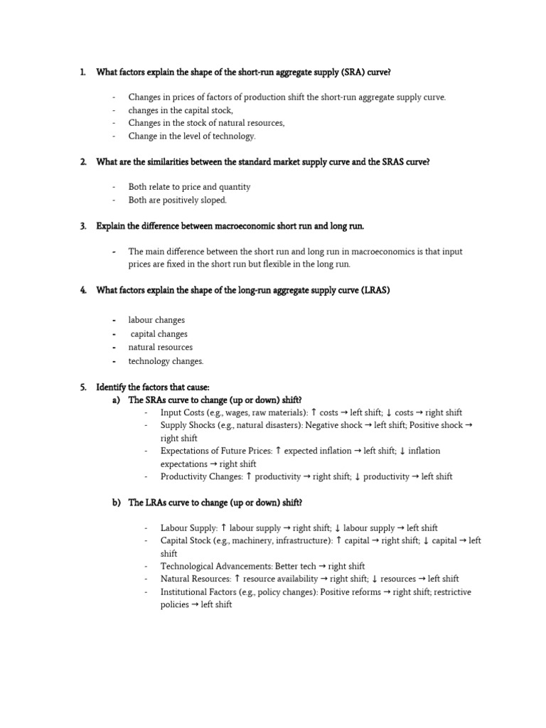 What factors explain the shape of the short-run aggregate supply (SRA ...