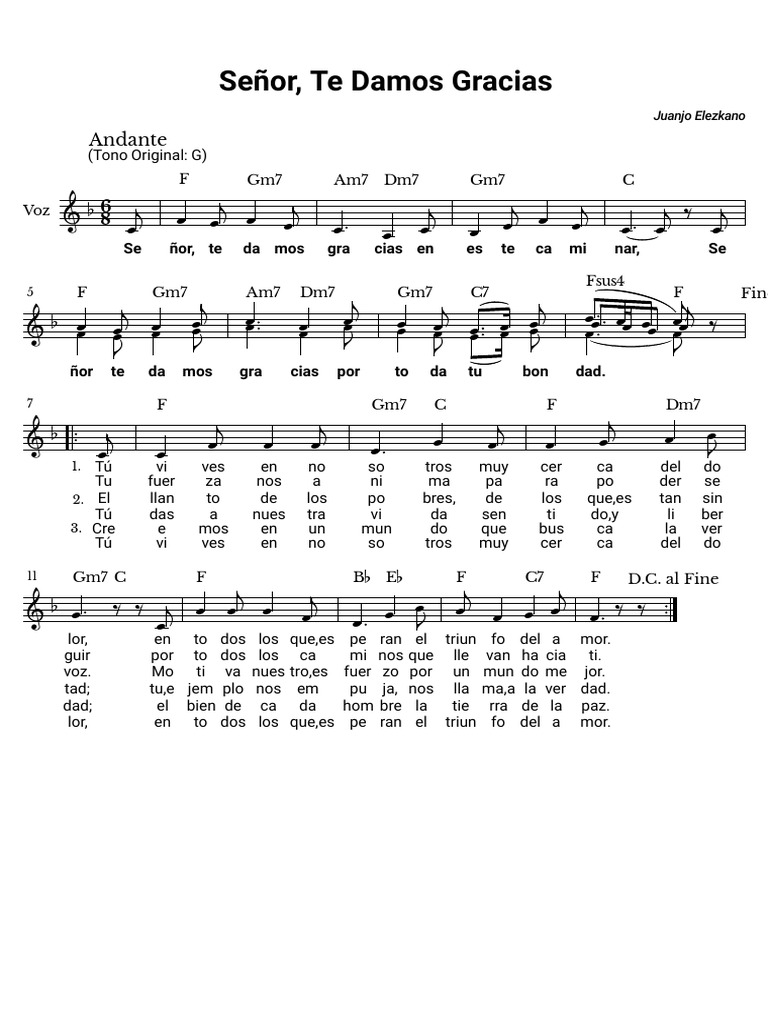 Letra de "Señor, Te Damos Gracias" | PDF