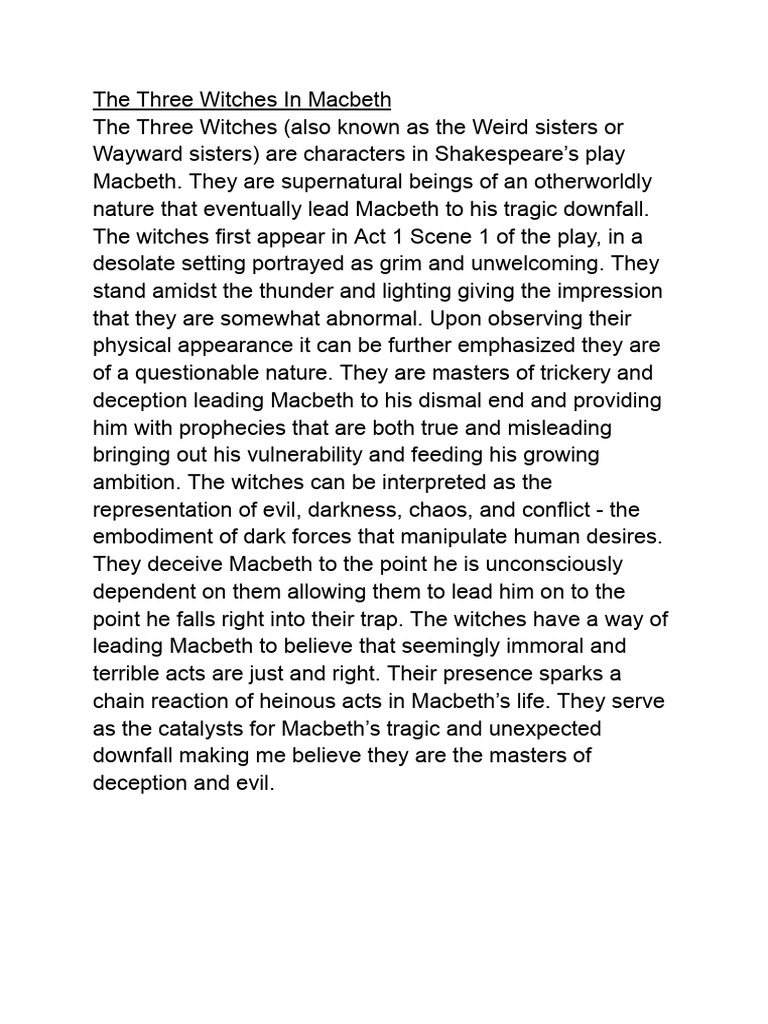 A Detailed Character Analysis of The Three Witches in Macbeth | PDF