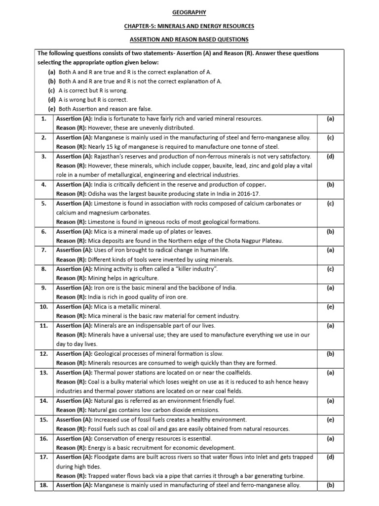 Chapter5Mineral and Energy Resources AandR | PDF | Coal | Energy ...