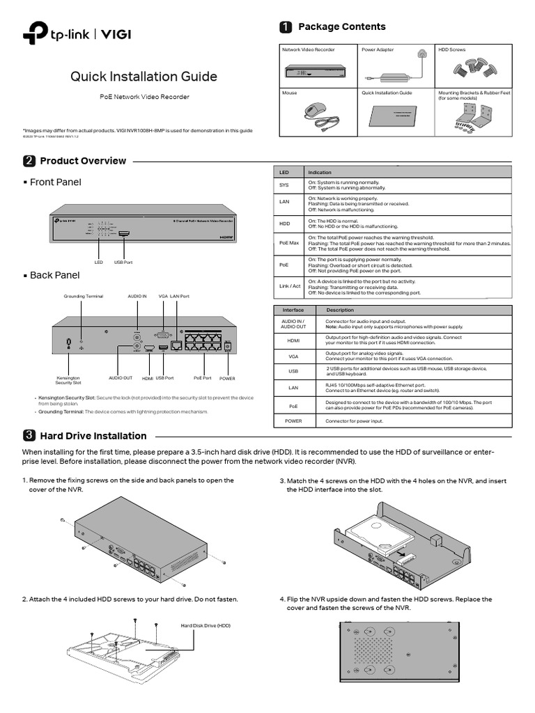 Vigi NVR1004H-4P&NVR1008H-8MP&NVR1008H-8P - Qig | PDF | Usb | Hdmi