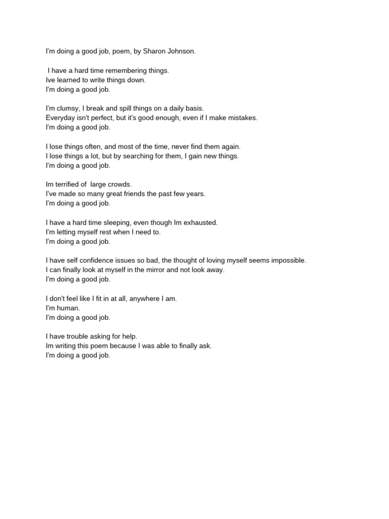 Poem, 'Im doing a good job' | PDF