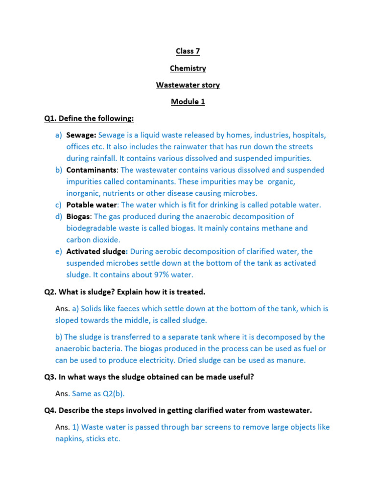 Wastewater Treatment Basics for Class 7 | PDF | Biogas | Sewage Treatment