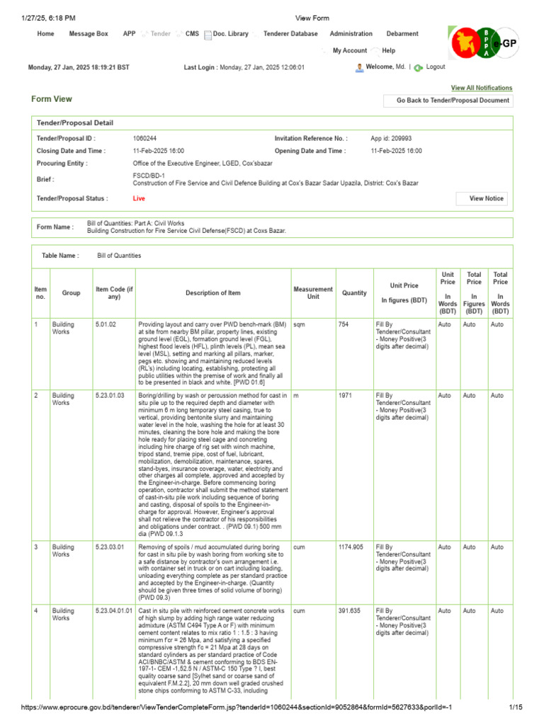 BOQ Civil Part | PDF | Concrete | Deep Foundation