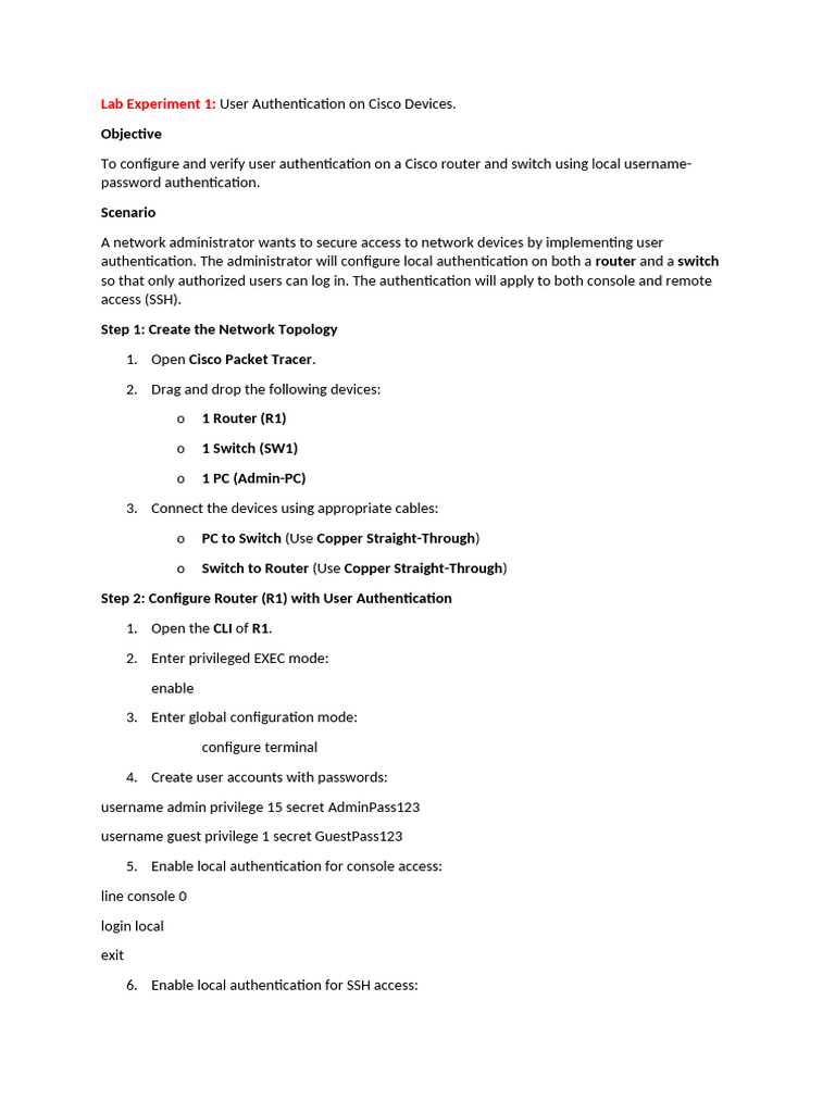 Lab Experiment - Security (Lab1&2) | PDF | Secure Shell | Network Switch