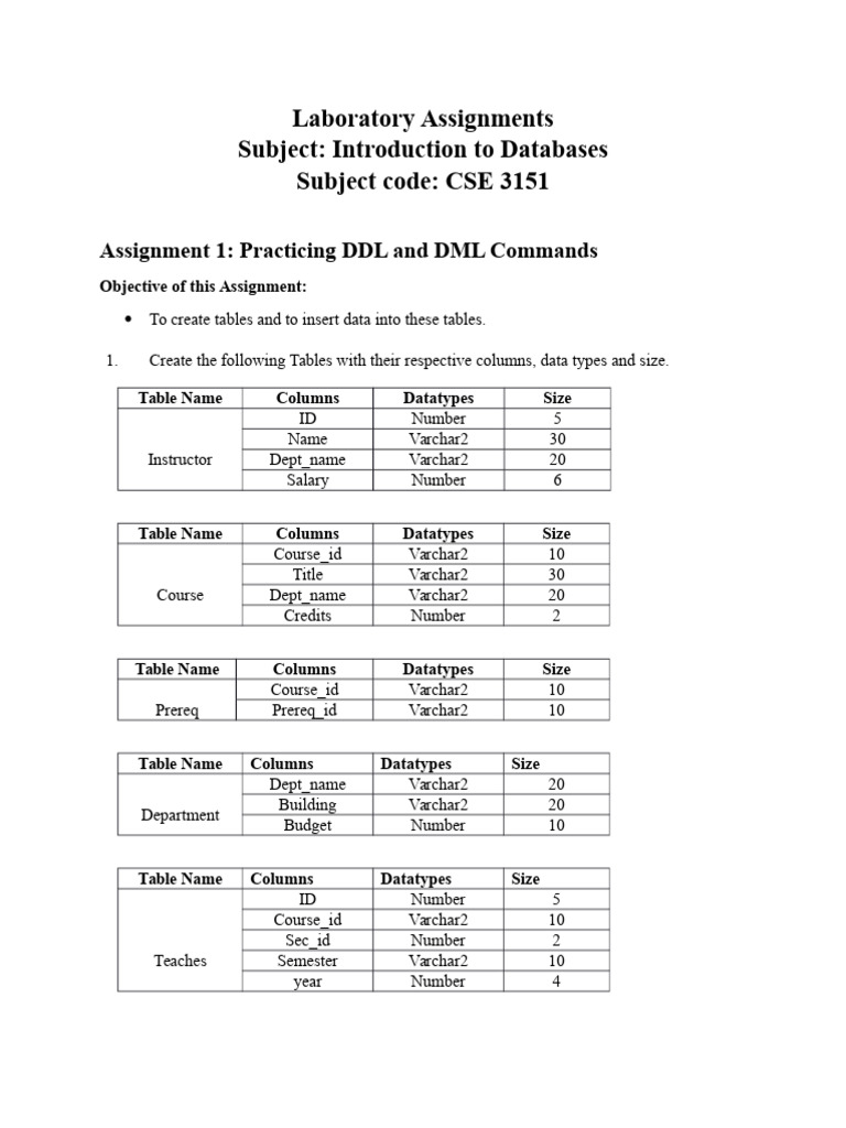 Database DDL and DML Assignment Guide | PDF