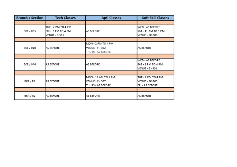 ECE & BCA Class Schedules | PDF