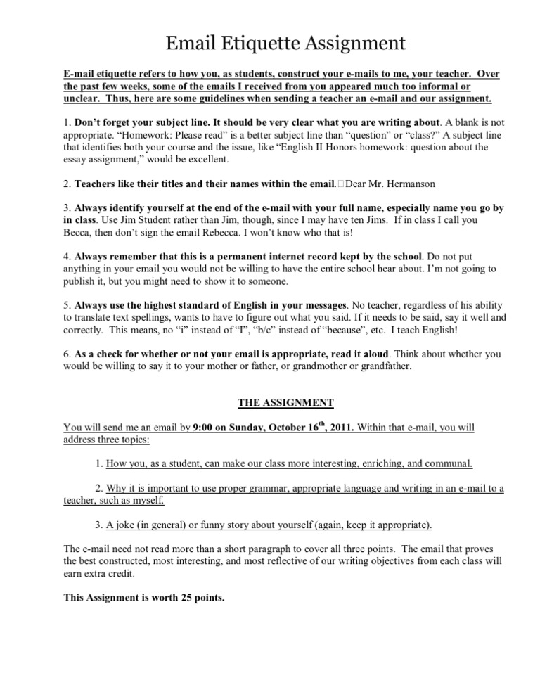 Email Etiquette Assignment | PDF