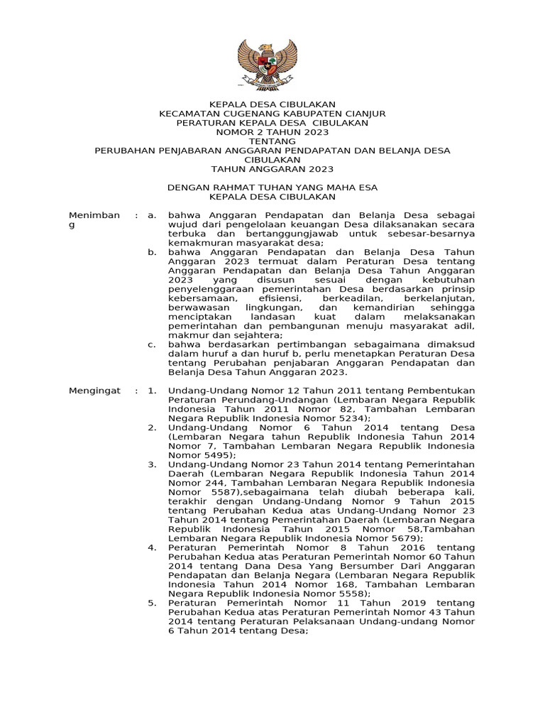 PERKADES PENJABARAN APBDES Perubahan Parsial 2023 | PDF