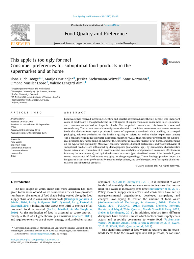 Consumer Preferences for Imperfect Foods | PDF | Consumer Behaviour ...