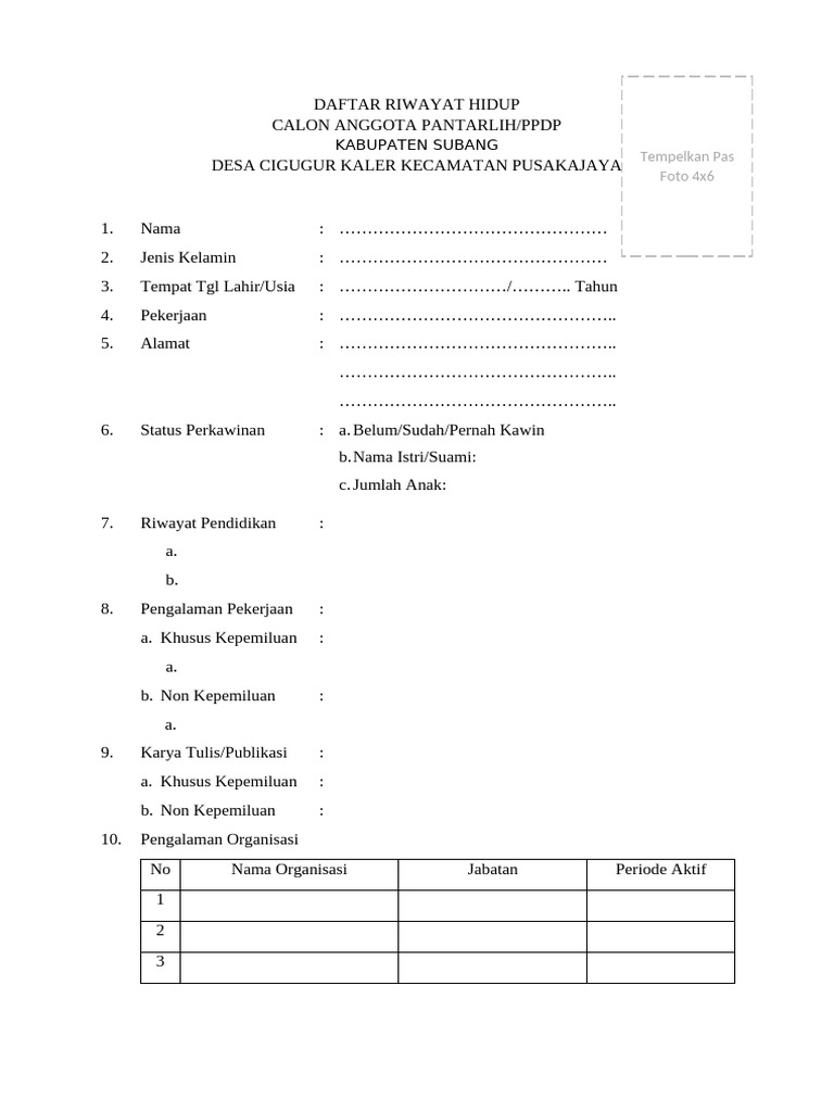 Daftar Riwayat Hidup PPDP | PDF