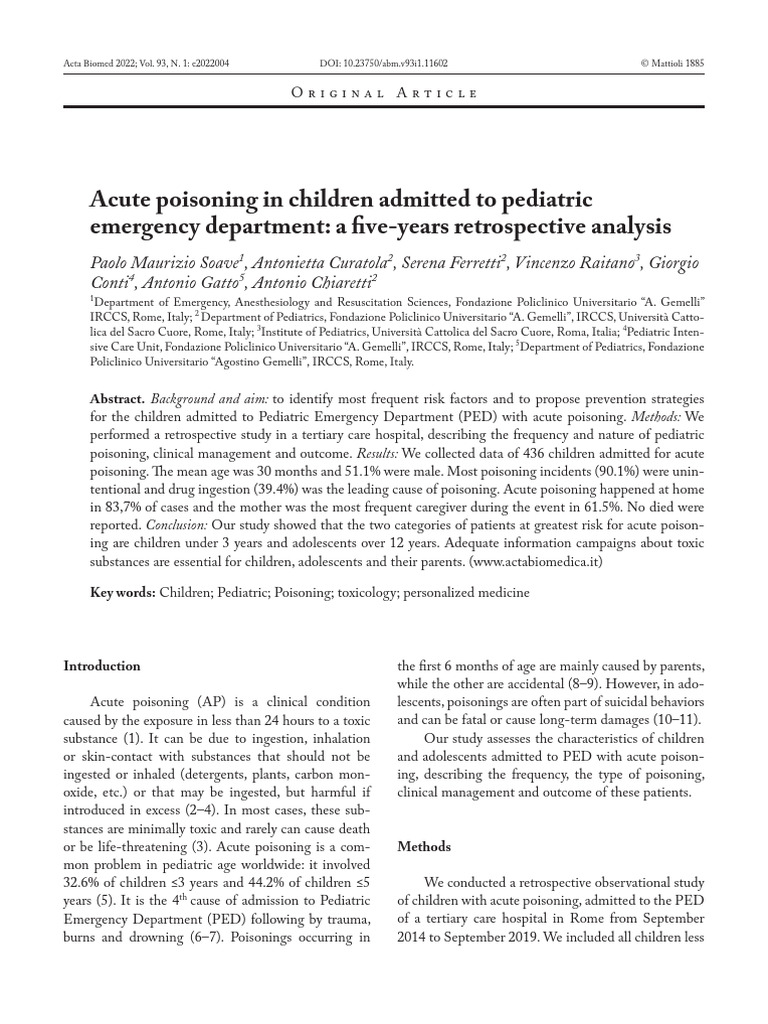 Acute poisoning in children admitted to pediatric emergency department ...