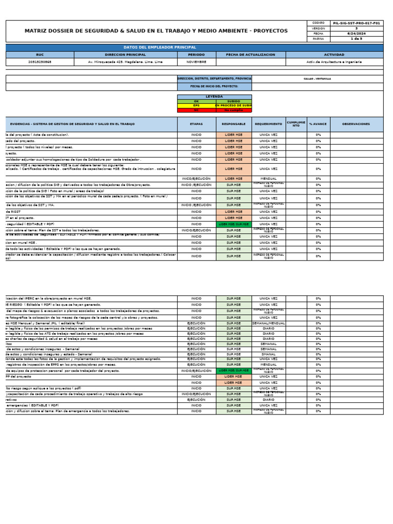 PIL-SIG-SST-PRO-017-F01 Rev3 MATRIZ DE DOSSIER HSE 2024 | PDF