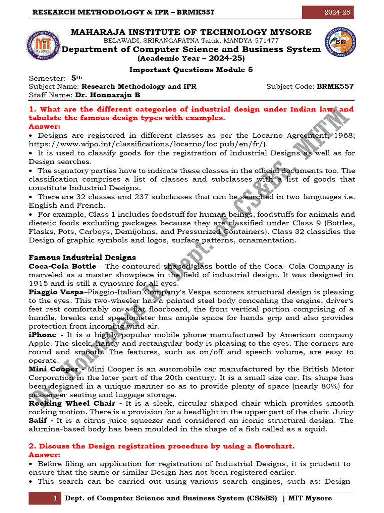 Brmk557-Rm & Ipr - Module 5 | PDF | Intellectual Property | Patent