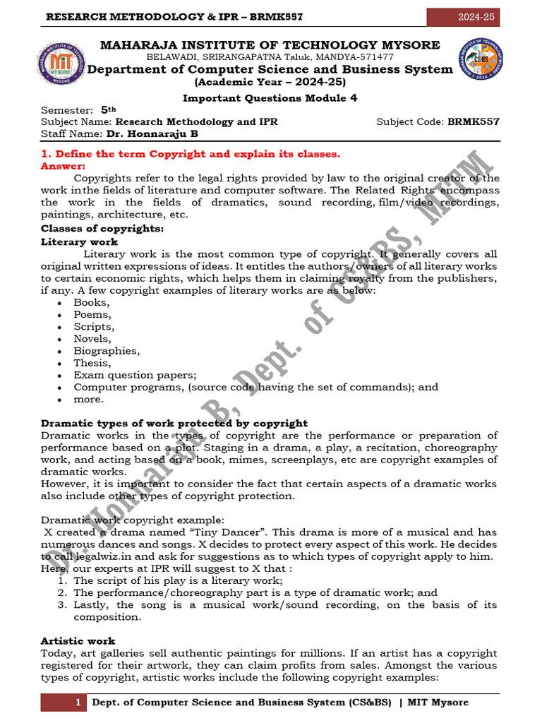 BRMK557-RM & IPR - Module 4 | PDF | Trademark | Copyright