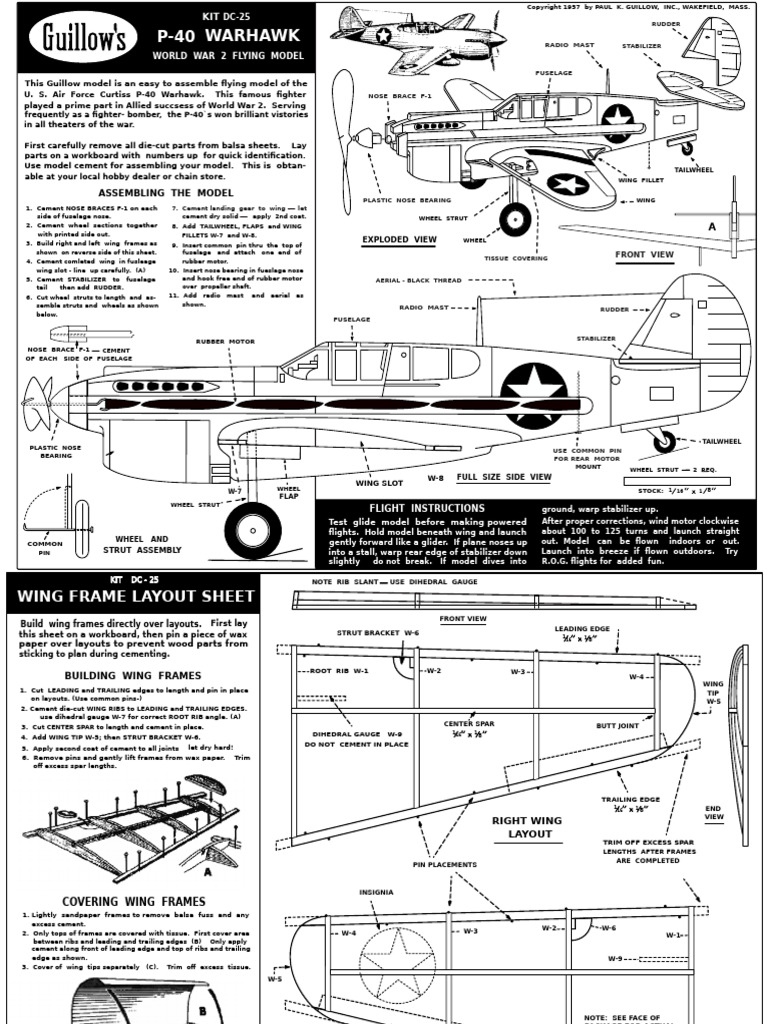 Assemble P-40 Warhawk Model Guide | PDF | Spar (Aeronautics) | Aerospace
