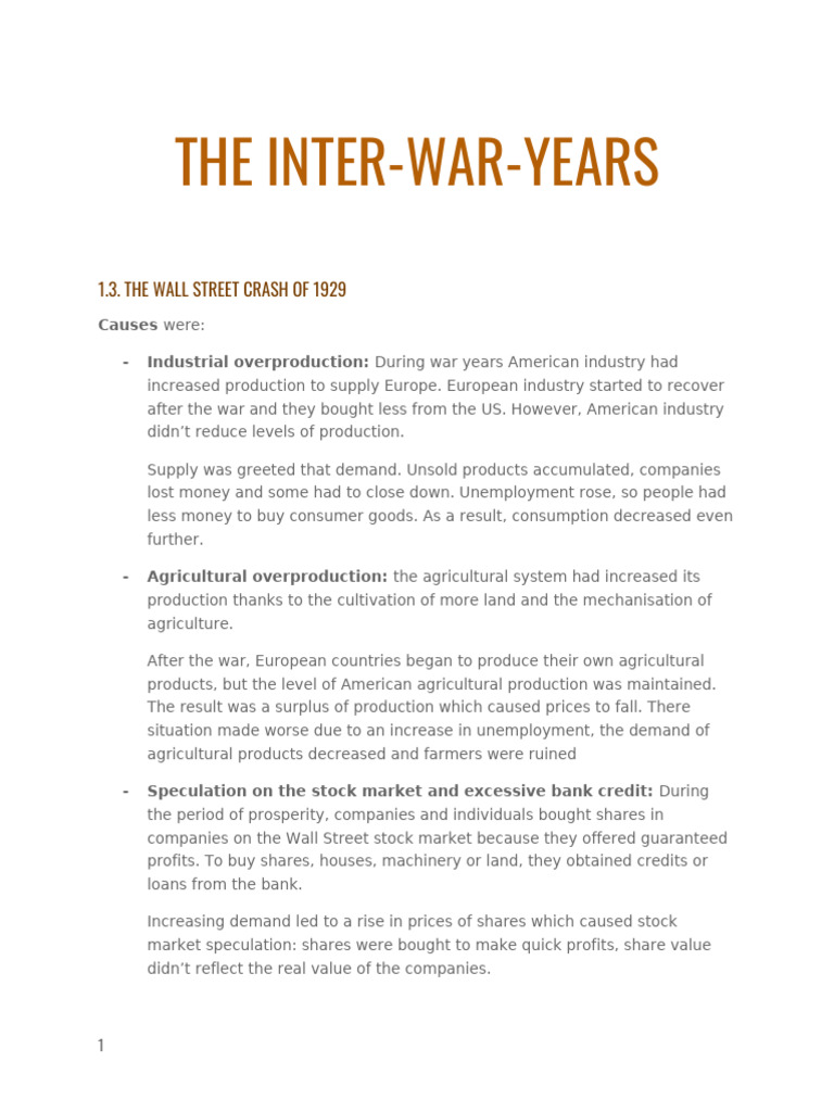 Lo que entra para el examen de inter war years | PDF | Overproduction ...