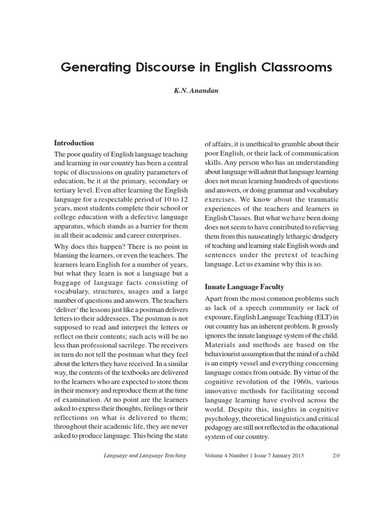 Generating Discourses in English Classrooms | PDF | Pedagogy | Language Education