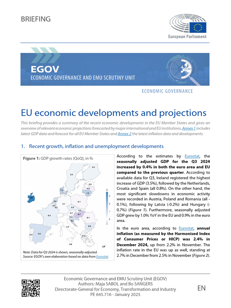EU Economic Developments & Projections 2025 | PDF | Inflation ...