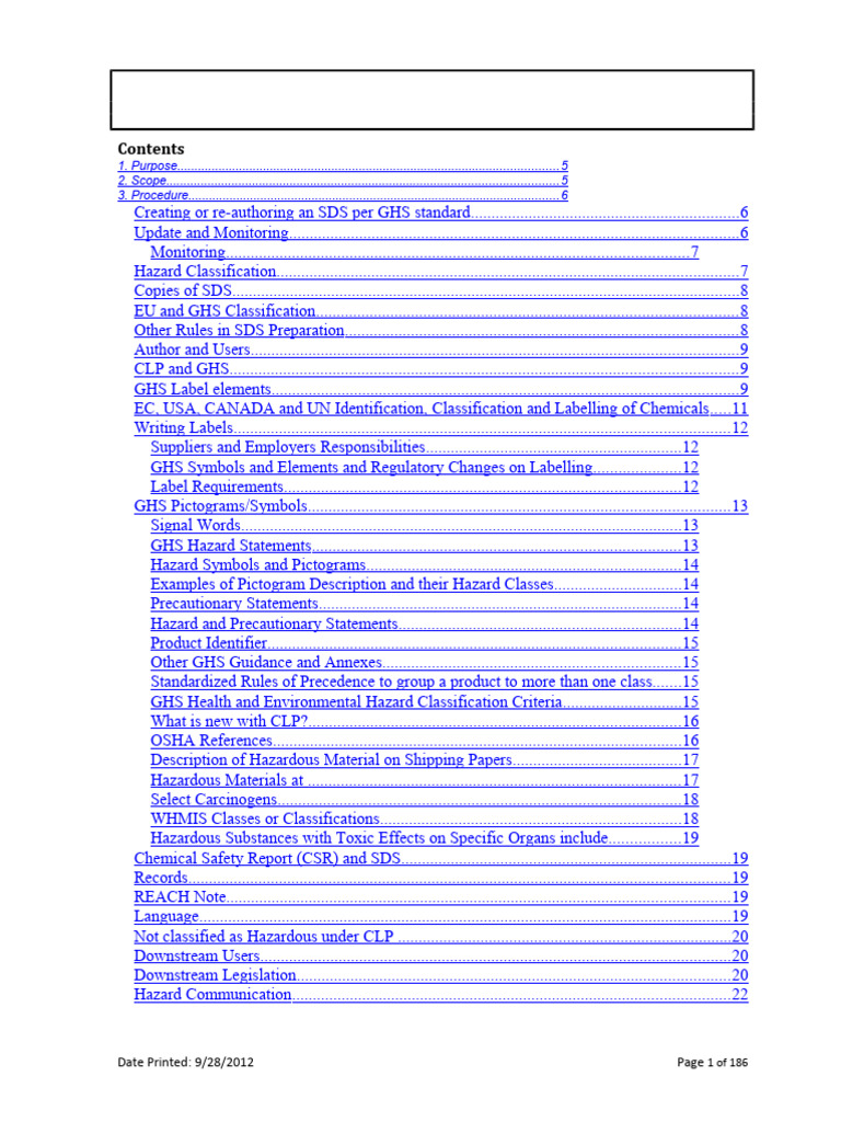 Procedure: Safety Data Sheet (SDS) and Labels SOP | PDF | Working Conditions | Safety