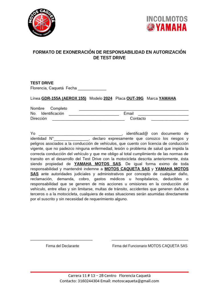 Formato Test Drive | PDF | Licencia de conducir