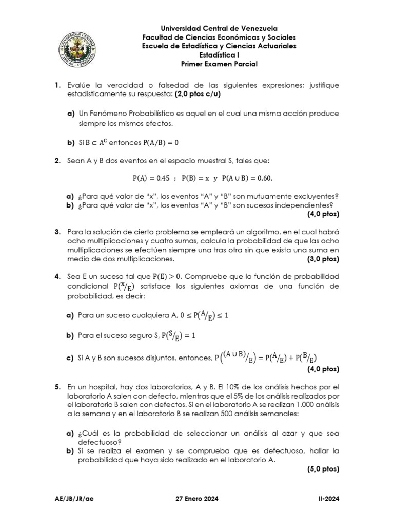 E1 - 1er Parcial 20242 (2025 01) (Resuelto) | PDF | Probabilidad | Teoría de la medida