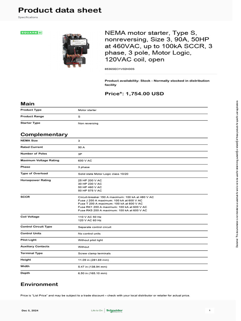 Square D NEMA Size 3 Motor Starter | PDF | Alternating Current | Fuse ...