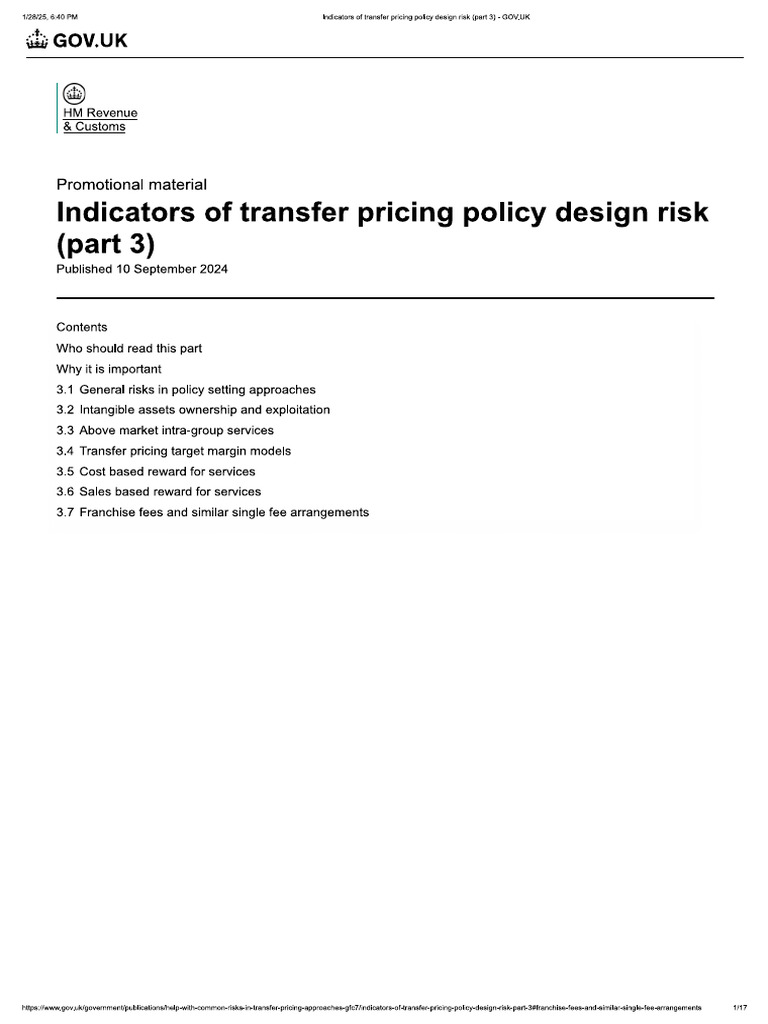 HMRC - TP Risk - Franchise fee | PDF