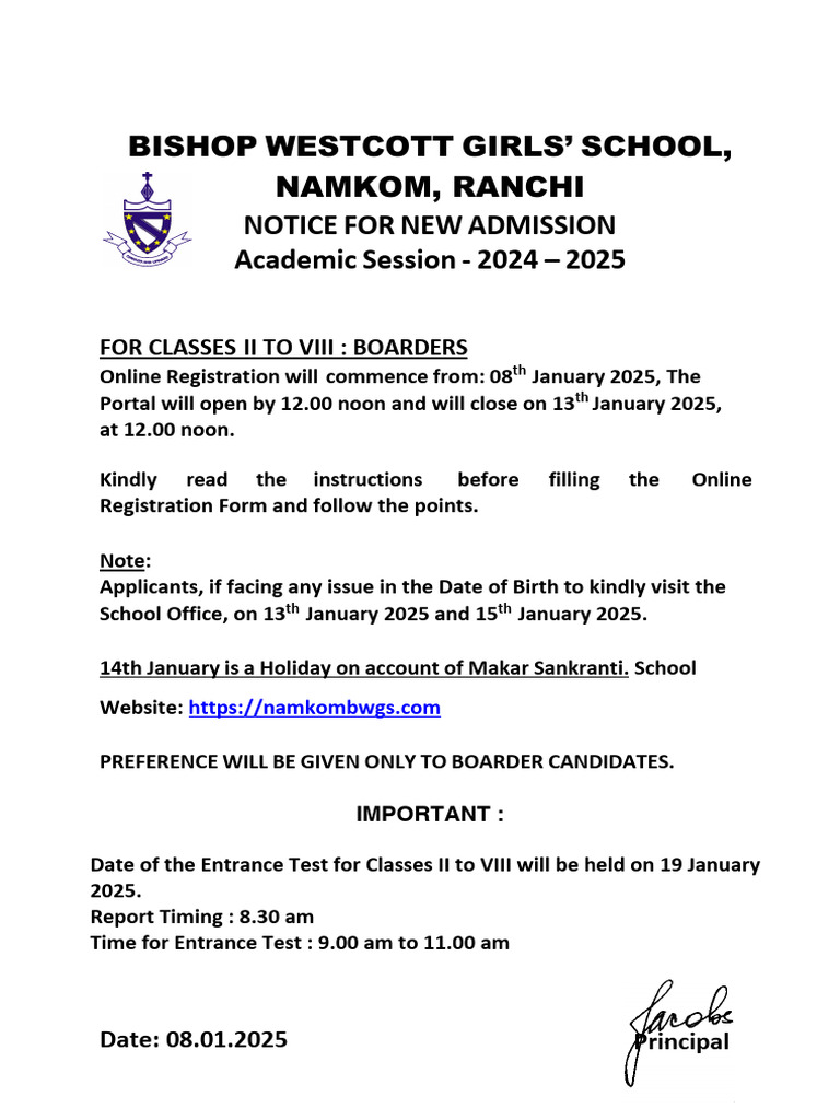 Bishop Westcott Girls' School Admission 2024-25 | PDF