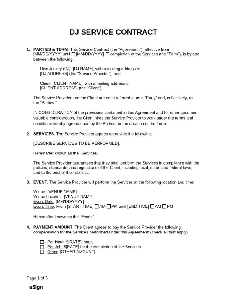 DJ Service Contract Template | PDF | Taxes | Indemnity