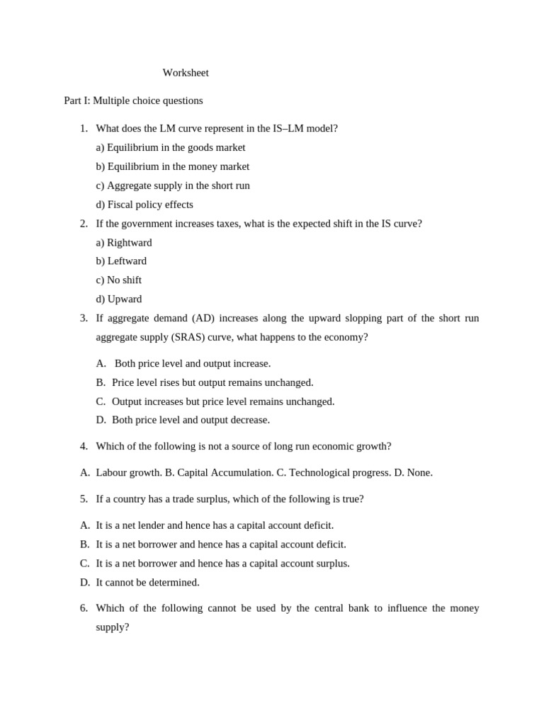 Worksheet | PDF | Phillips Curve | Economies