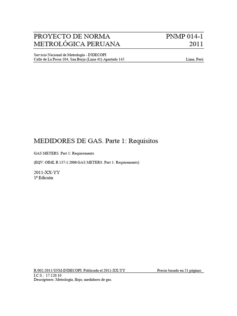 Requisitos para Medidores de Gas OIML R137 | PDF | Medición | Gases