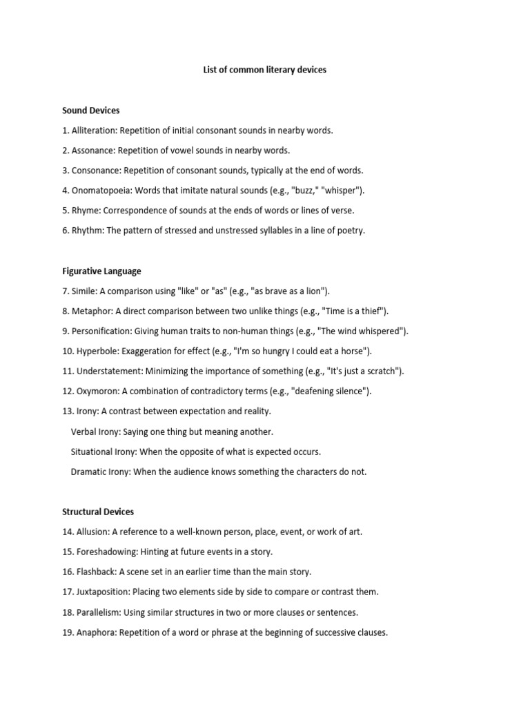 List of Common Literary Devices | PDF | Poetry | Linguistics