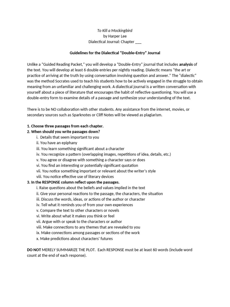 To Kill a Mockingbird Journal Guide | PDF | To Kill A Mockingbird ...