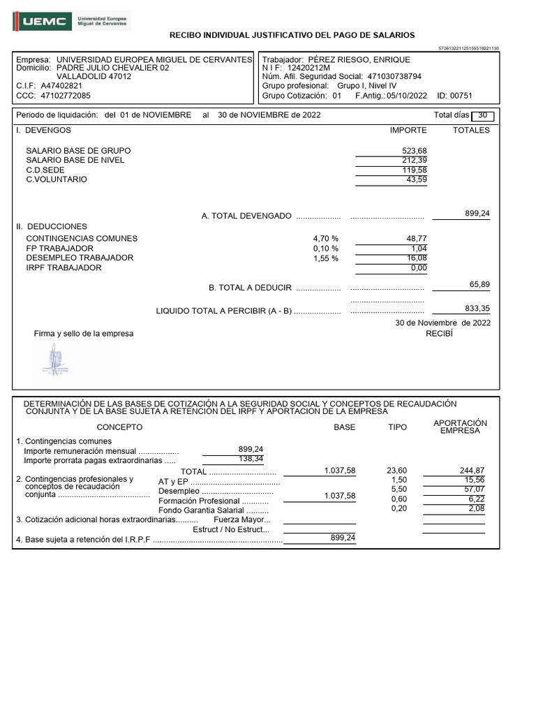 Recibo Individual Justificativo Del Pago de Salarios | PDF | Gastos ...