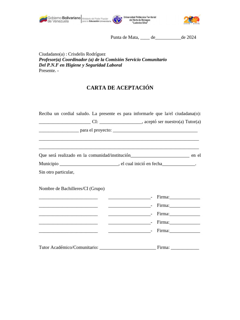 Formato1 Carta de Aceptación | PDF